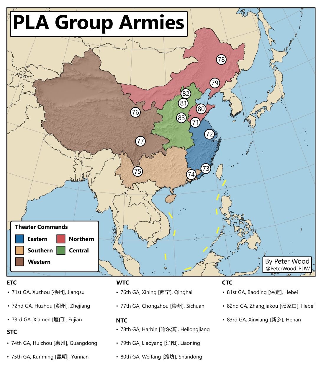 Military districts of the PRC and the location of some armies. – The ...