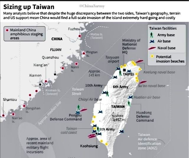 Map in case of PLA amphibious offensive operation in the Taiwan Strait ...