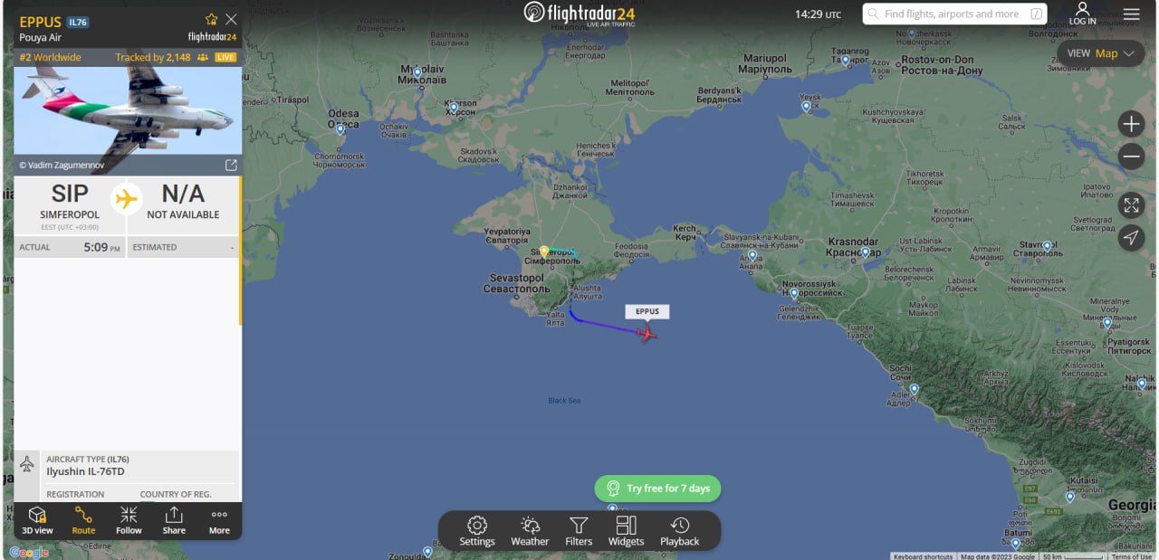 Iranian Il-76TD Cargo plane appeared over Crimea flying towards ...