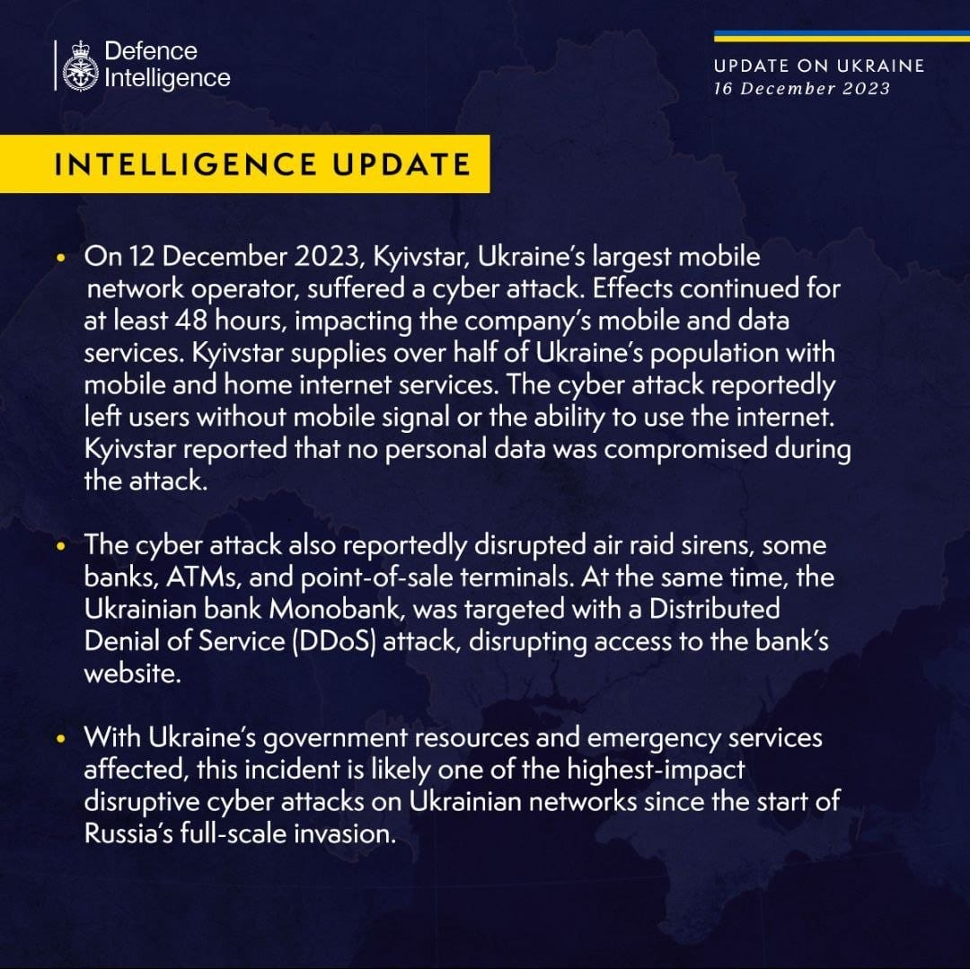 Cyber Attack Status British Ministry of Defense intelligence on the situation in Ukraine. – The ...