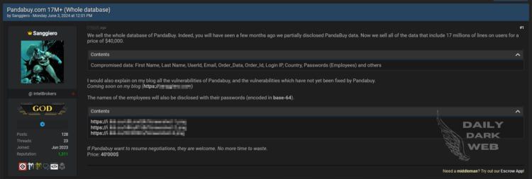 Attacker Sanjero claims to own the entire database of Pandabuy – The ...